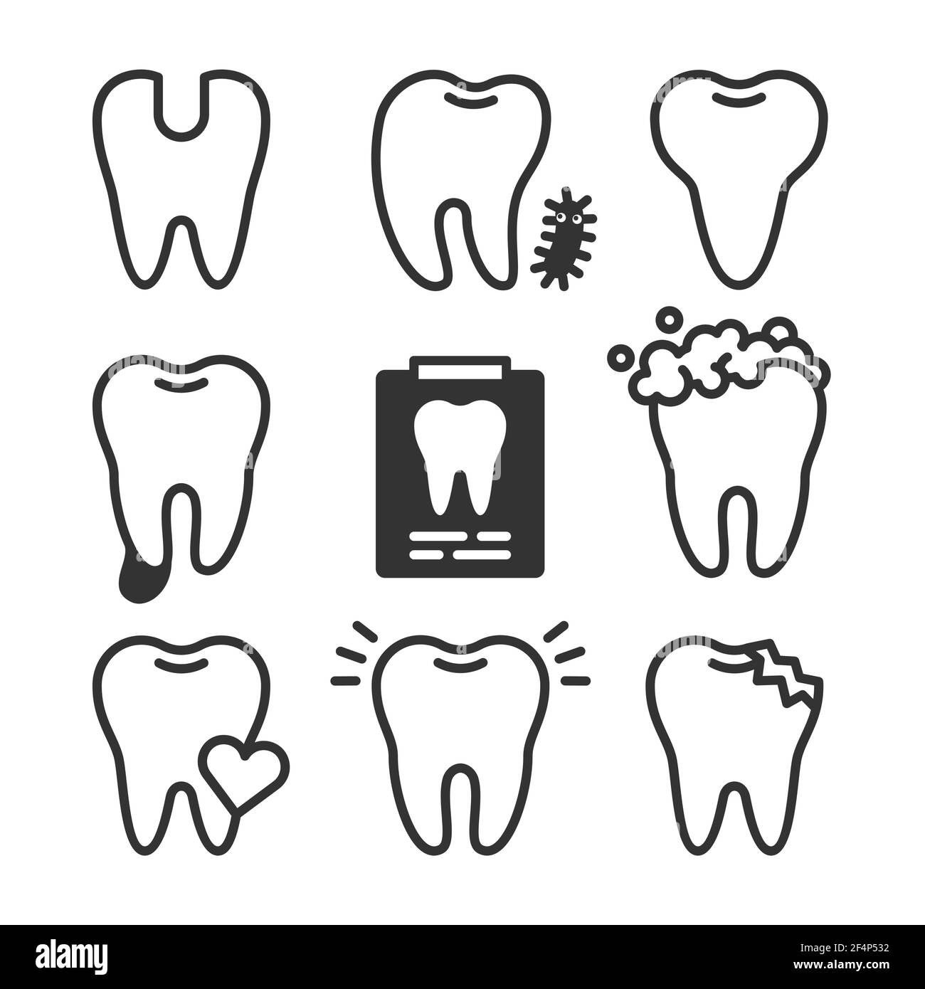 Cute teeth line style vector set with different tooth conditions Stock ...