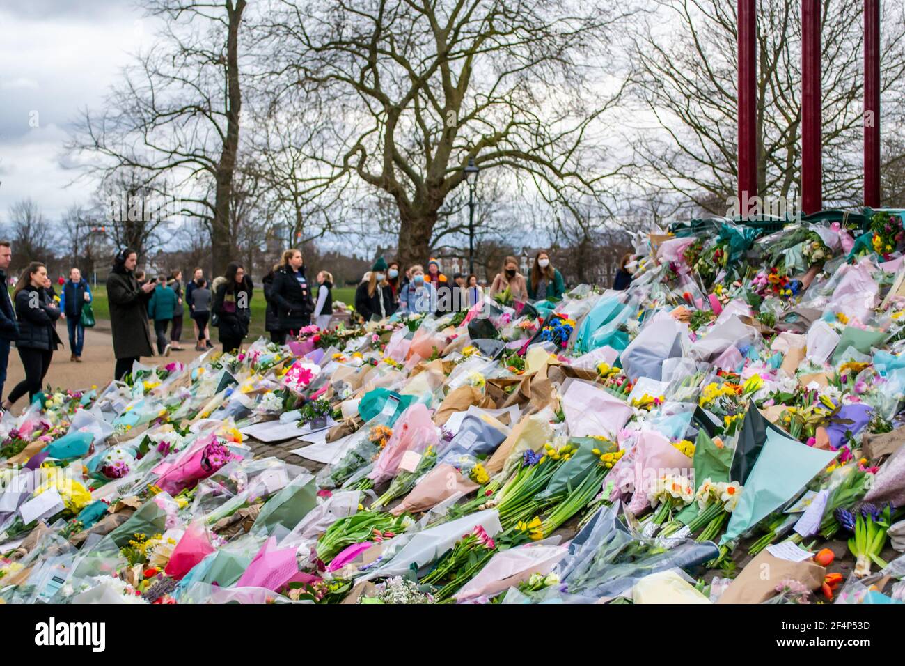 CLAPHAM, LONDON, ENGLAND- 16 March 2021: Flowers and tributes at ...