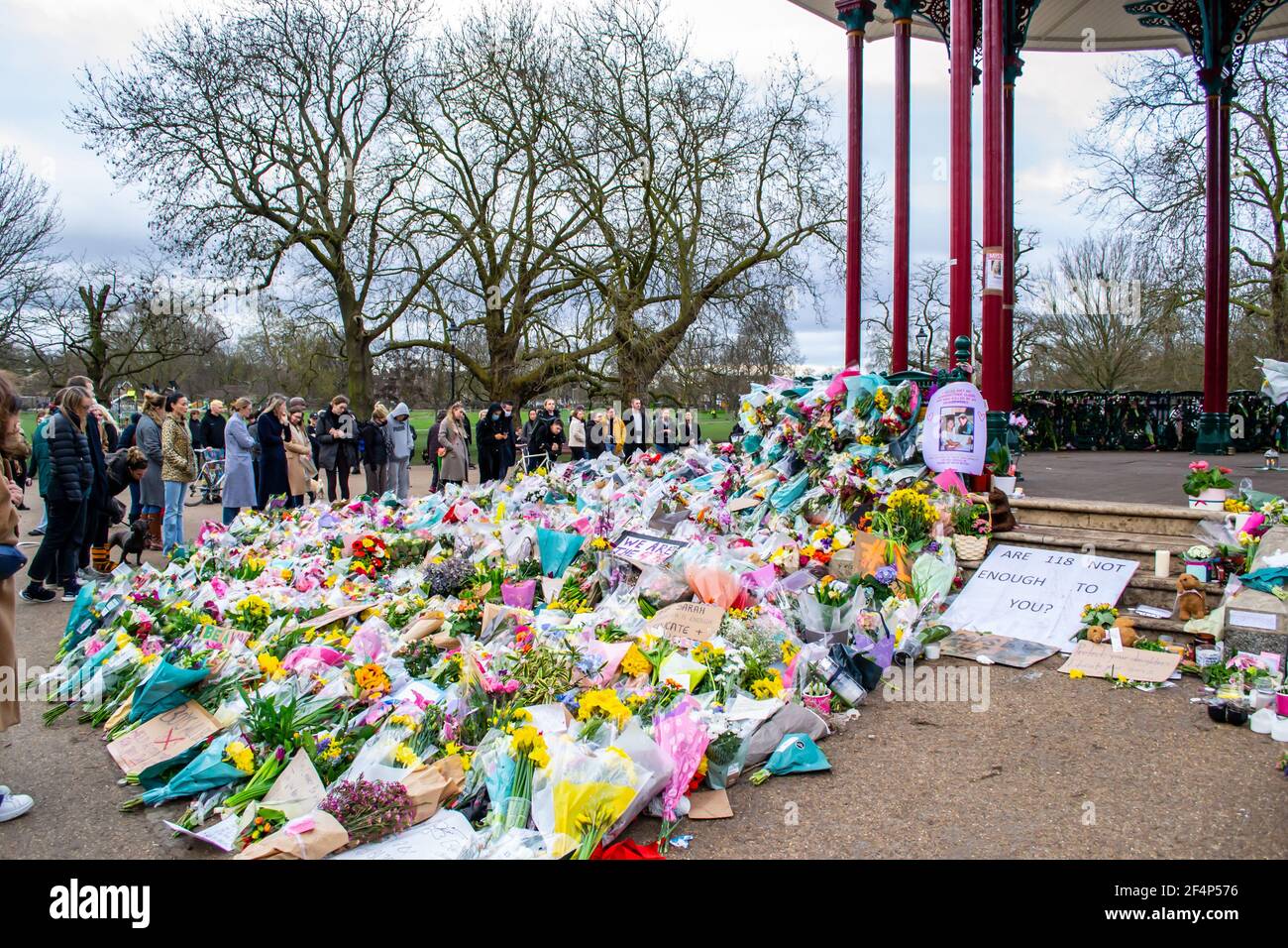 CLAPHAM, LONDON, ENGLAND- 16 March 2021: Flowers and tributes at ...