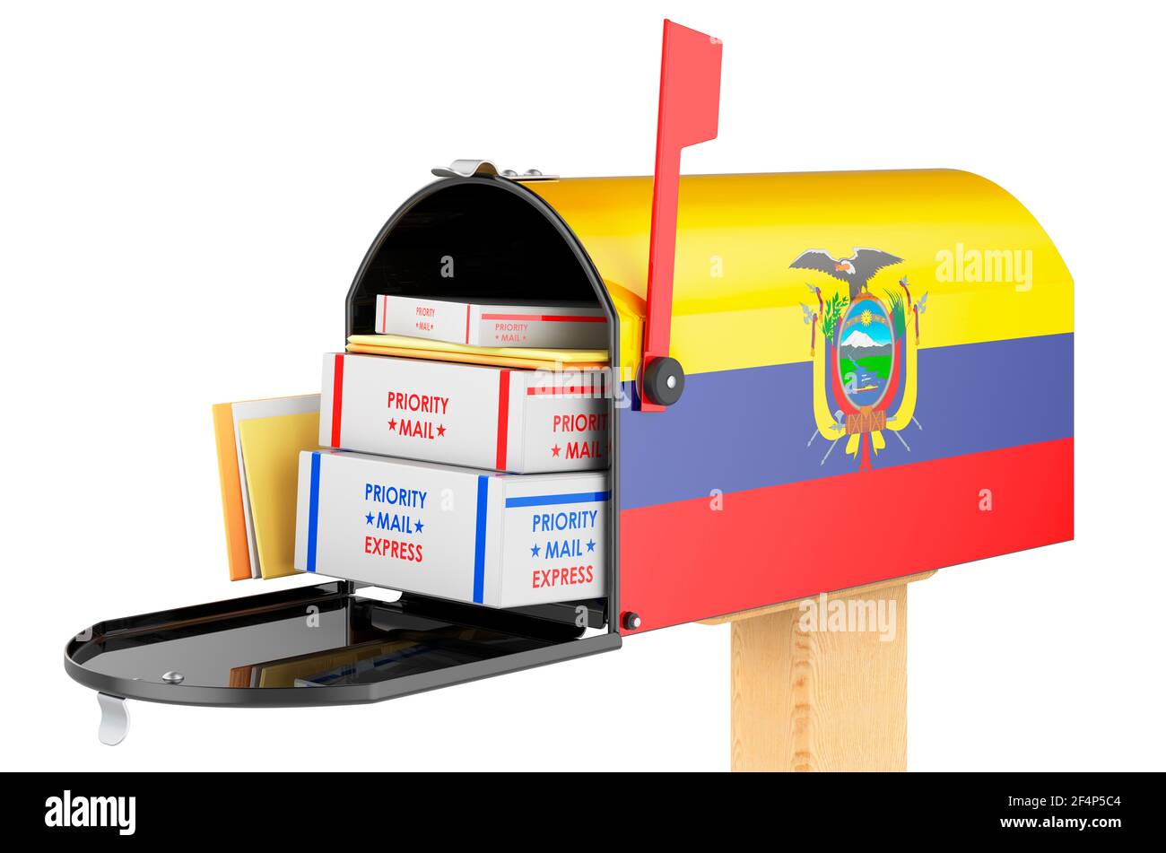 Mailbox with Ecuadorian flag with parcels, envelopes inside. Shipping ...