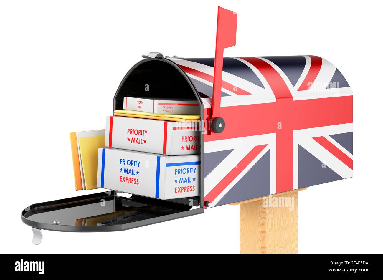 Mailbox with British flag with parcels, envelopes inside. Shipping in ...