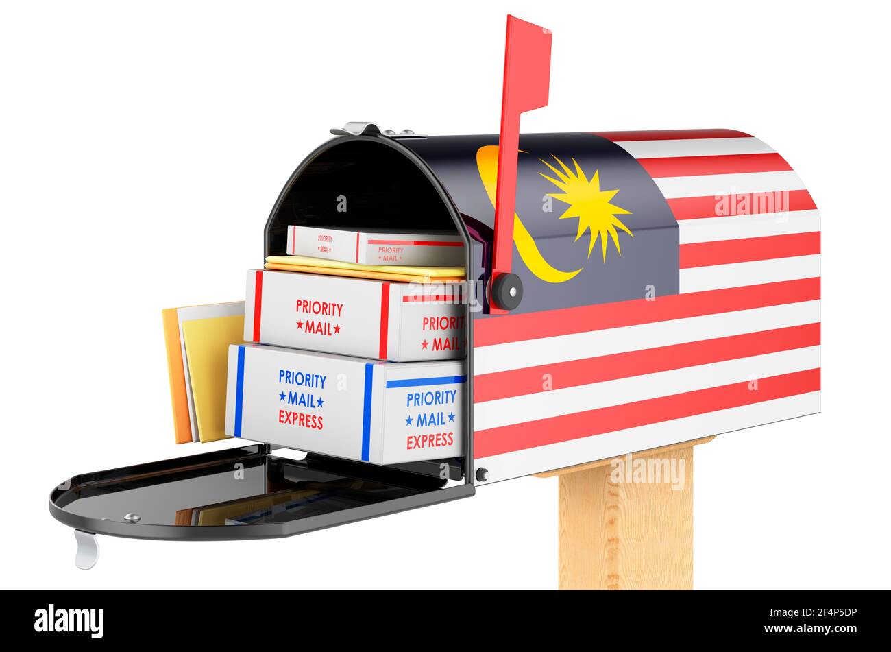 Mailbox with Malaysian flag with parcels, envelopes inside. Shipping in ...