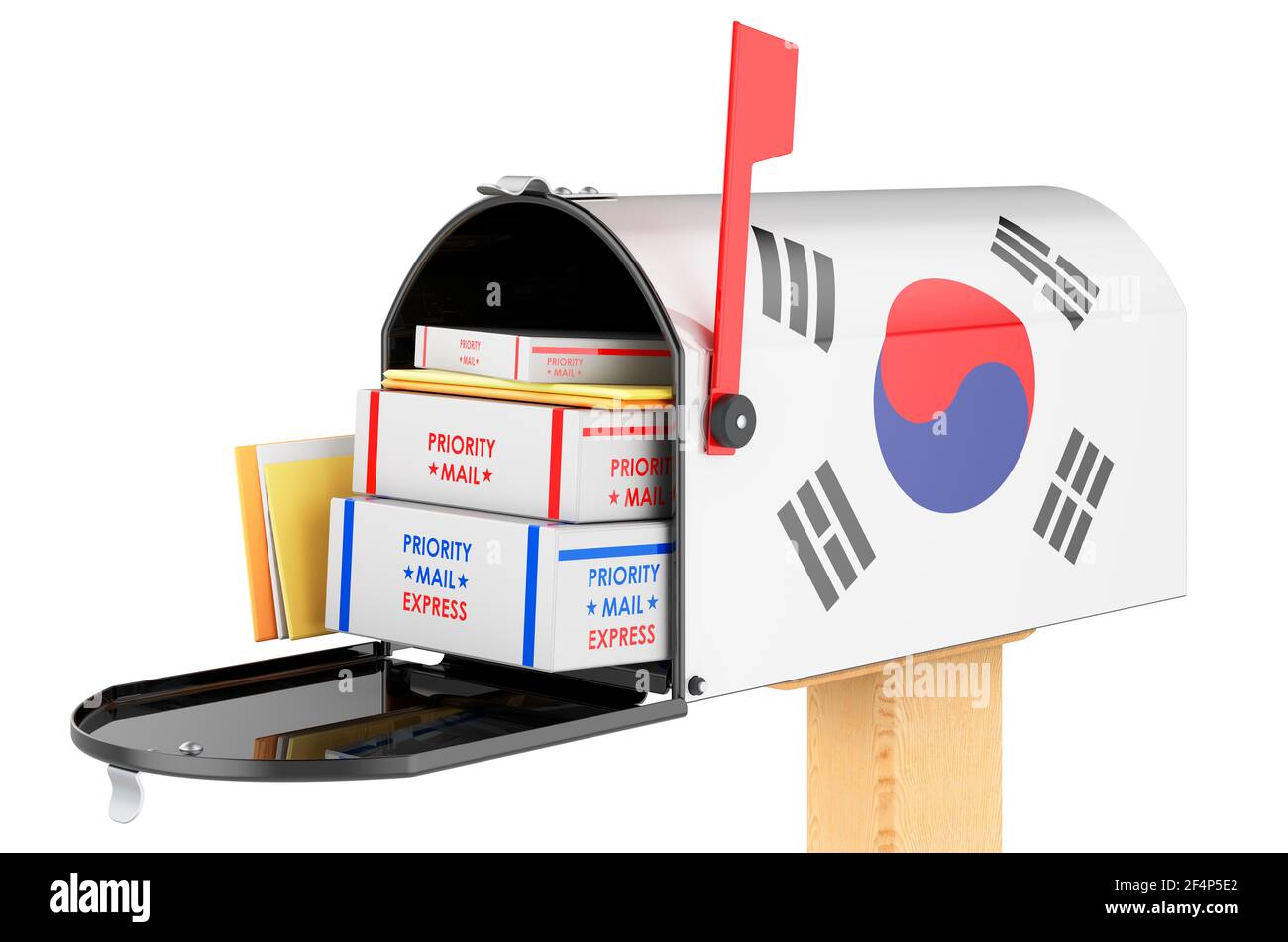 Mailbox with South Korean flag with parcels, envelopes inside. Shipping ...