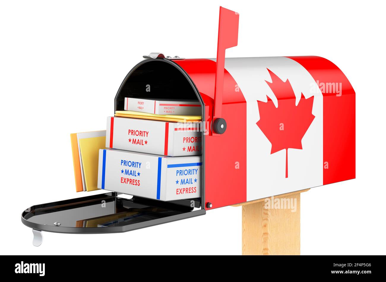 Mailbox with Canadian flag with parcels, envelopes inside. Shipping in ...