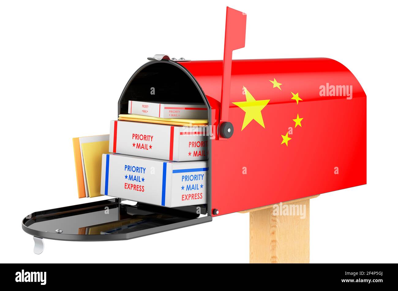 Mailbox with Chinese flag with parcels, envelopes inside. Shipping in ...