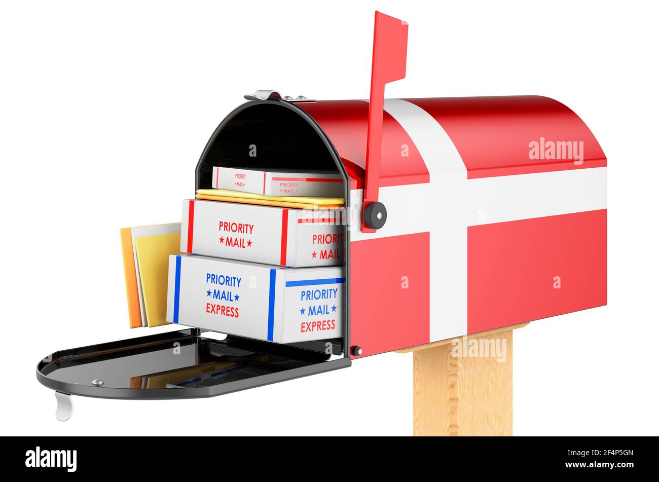Mailbox with Danish flag with parcels, envelopes inside. Shipping in ...