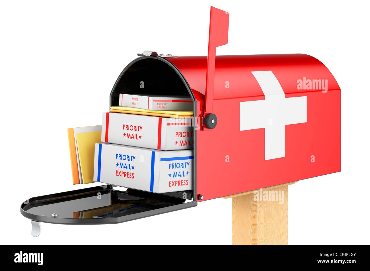 Mailbox with Swiss flag with parcels, envelopes inside. Shipping in ...