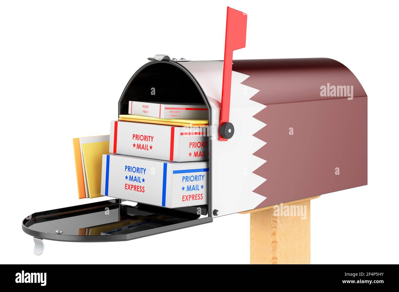 Mailbox with Qatari flag with parcels, envelopes inside. Shipping in ...