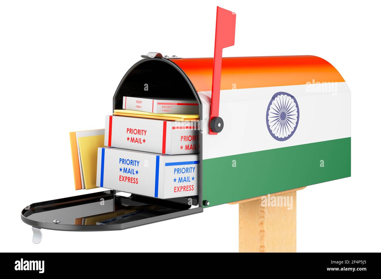 Mailbox with Indian flag with parcels, envelopes inside. Shipping in ...