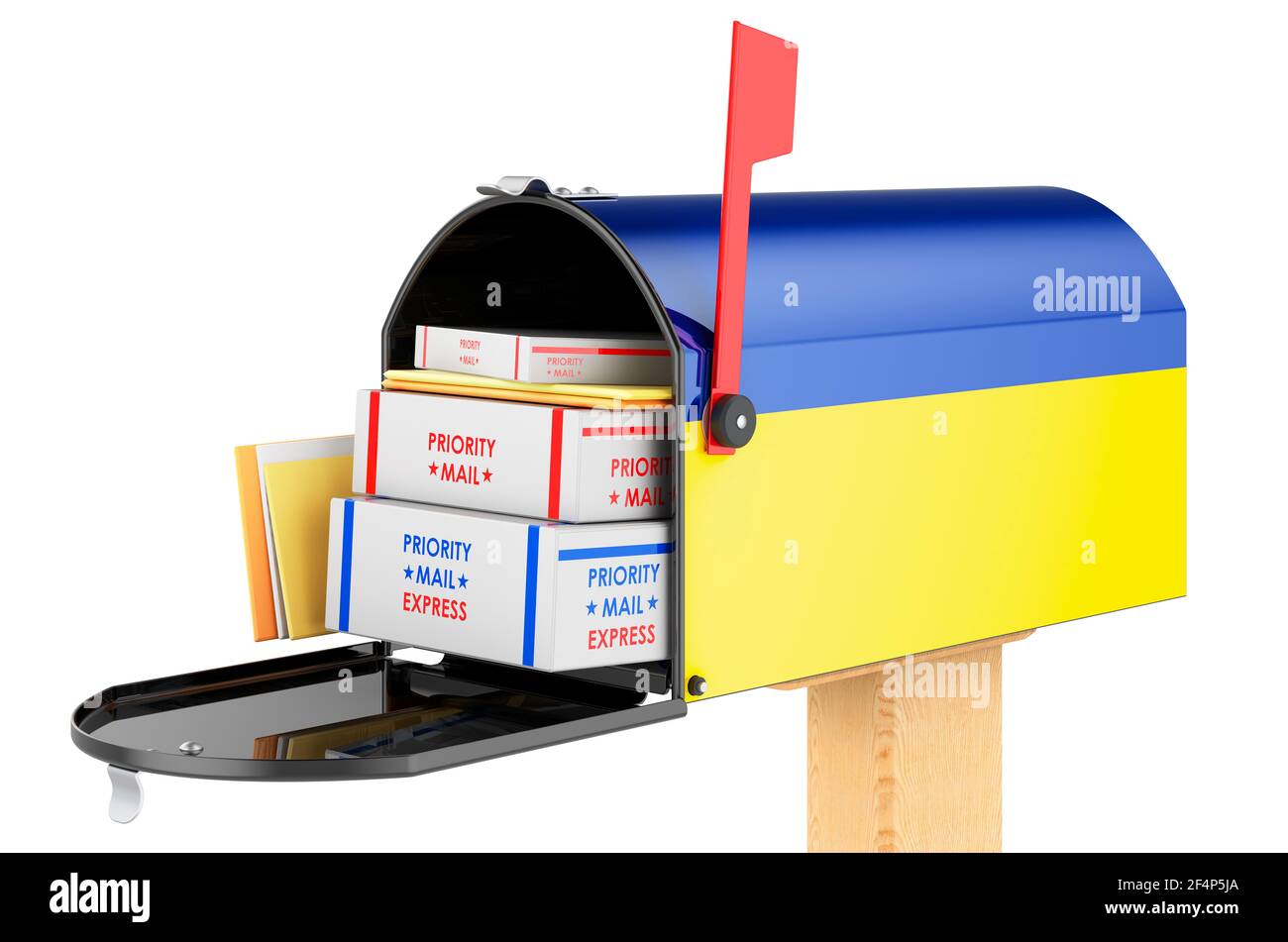 Mailbox with Ukrainian flag with parcels, envelopes inside. Shipping in ...