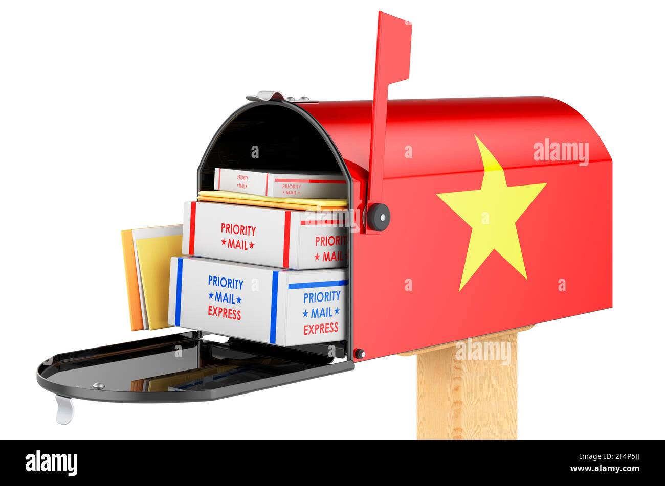 Mailbox with Vietnamese flag with parcels, envelopes inside. Shipping ...