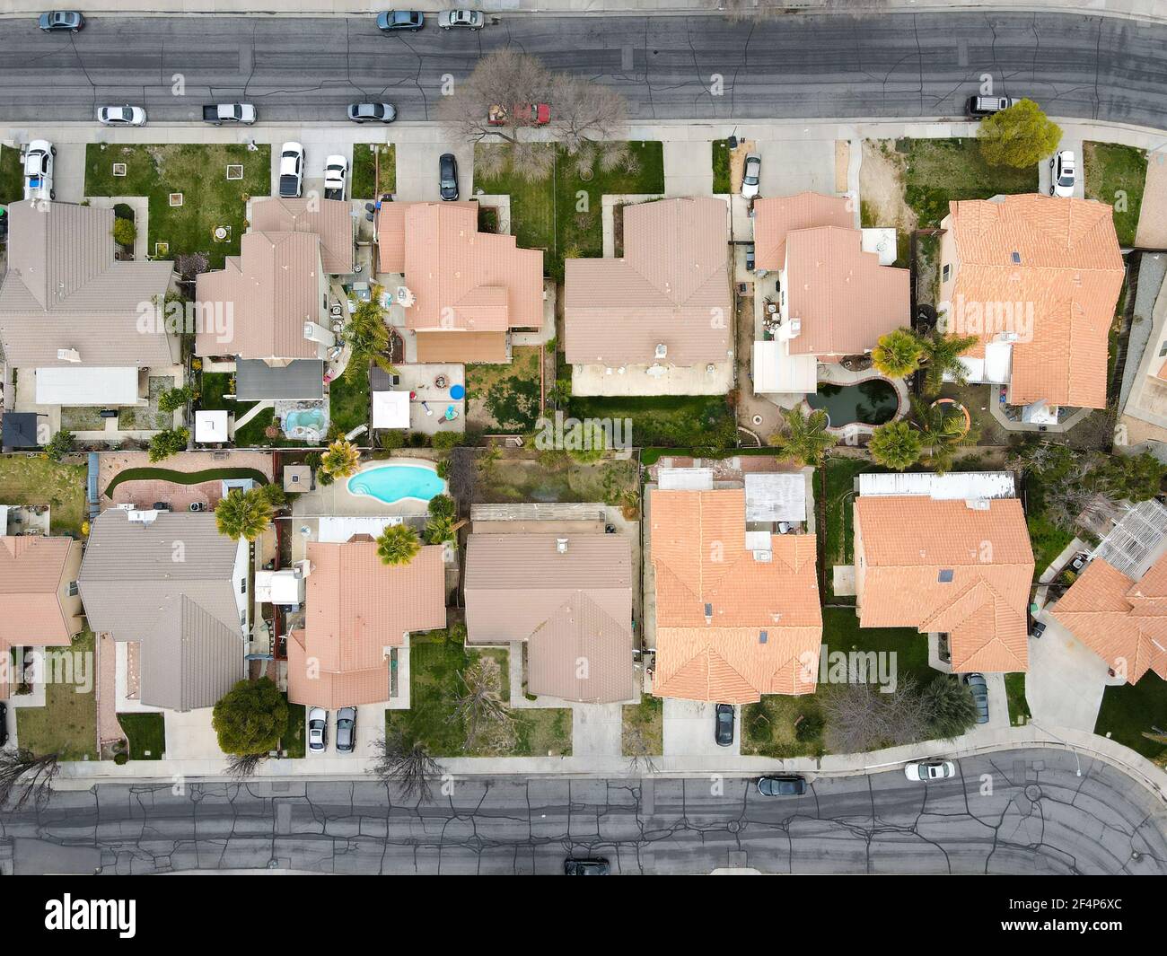 Aerial view of neighborhood in Hemet city in the San Jacinto Valley in ...