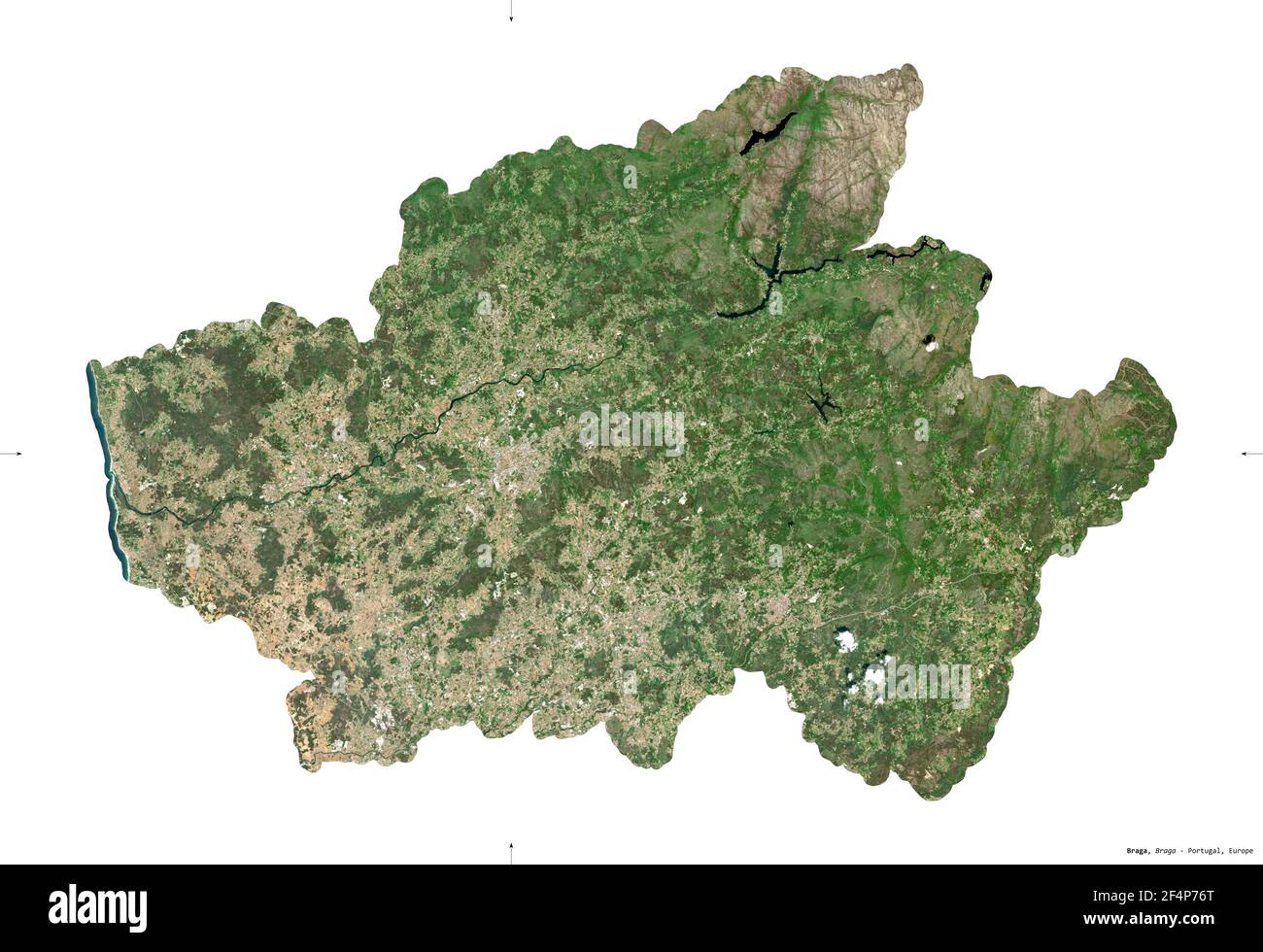 Braga, district of Portugal. Sentinel-2 satellite imagery. Shape ...