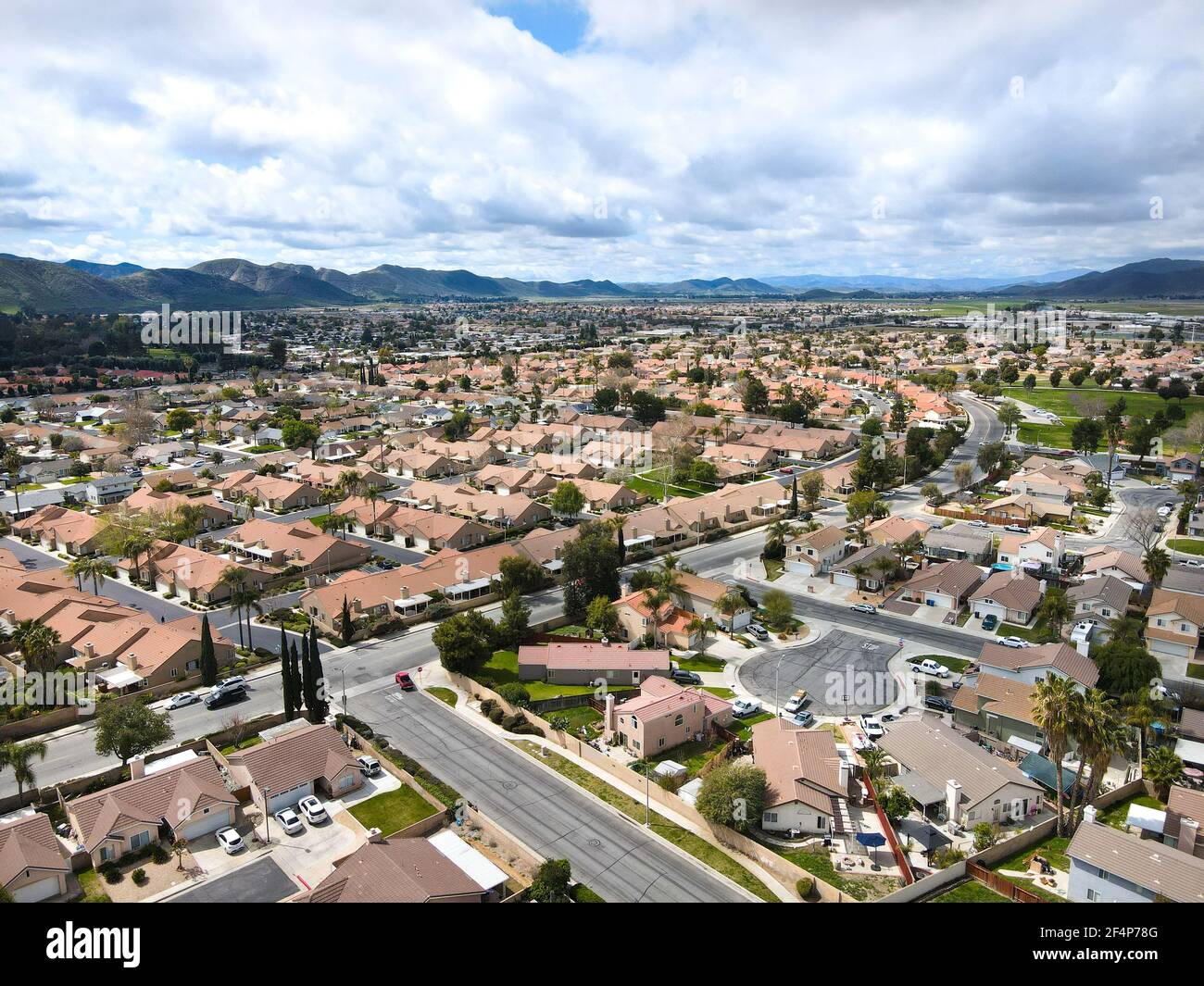Aerial view of Hemet city in the San Jacinto Valley in Riverside County ...