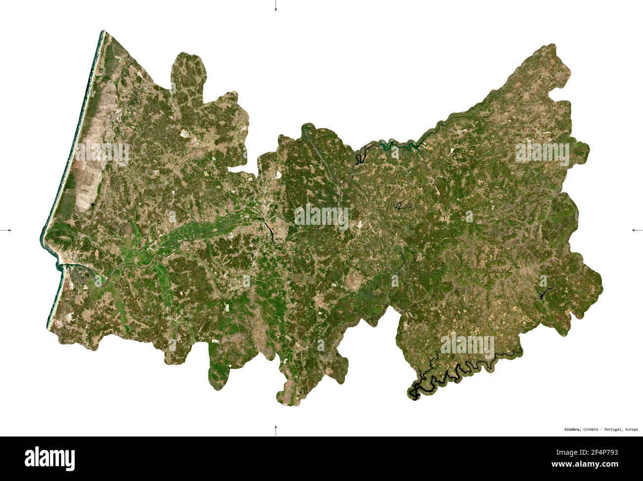 Coimbra, district of Portugal. Sentinel-2 satellite imagery. Shape ...