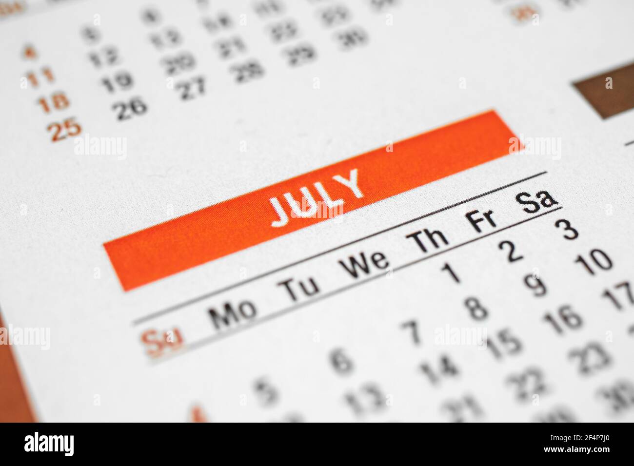July calendar background, close-up photo Stock Photo - Alamy