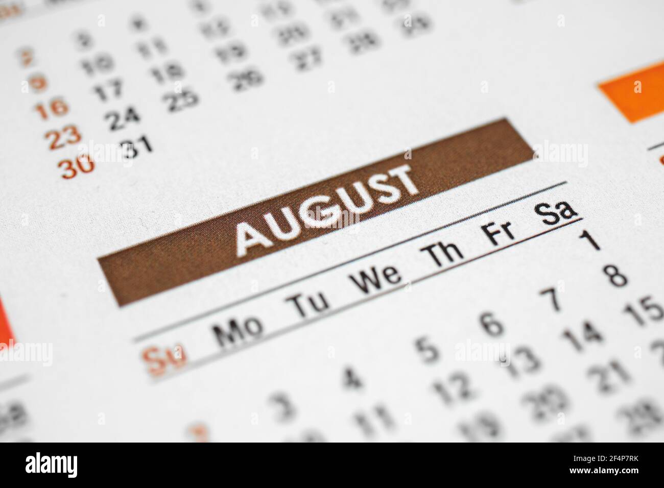 August calendar background, close-up photo Stock Photo - Alamy