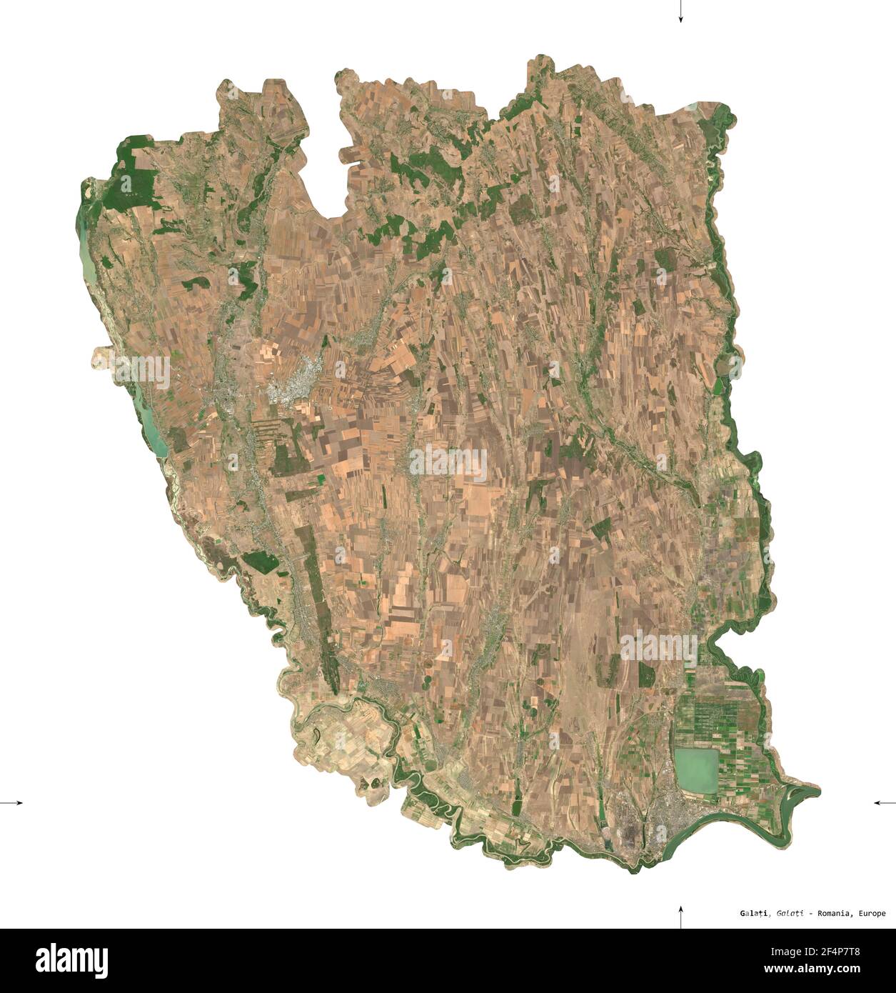 Galati, county of Romania. Sentinel-2 satellite imagery. Shape isolated ...