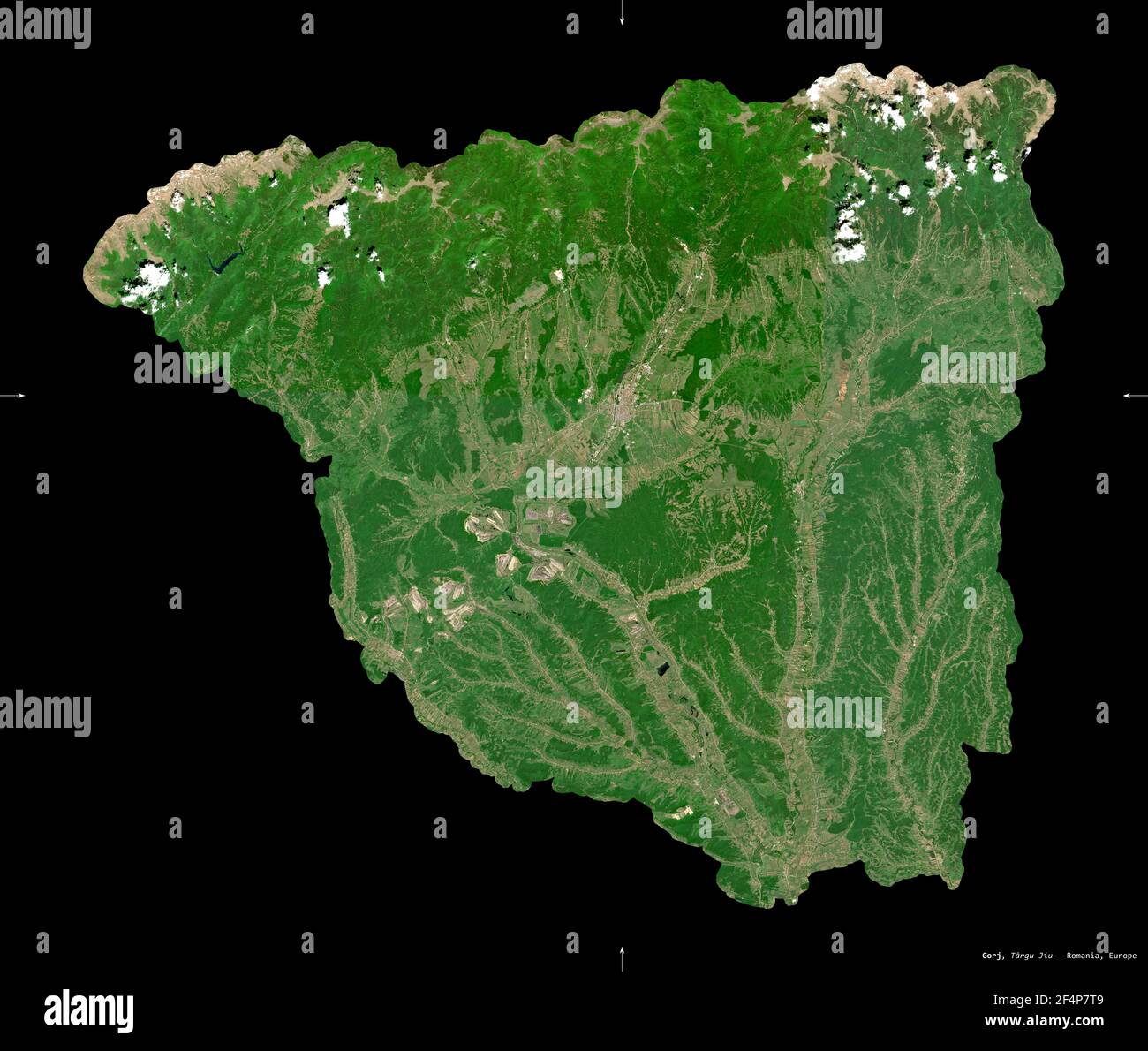 Gorj, county of Romania. Sentinel-2 satellite imagery. Shape isolated ...
