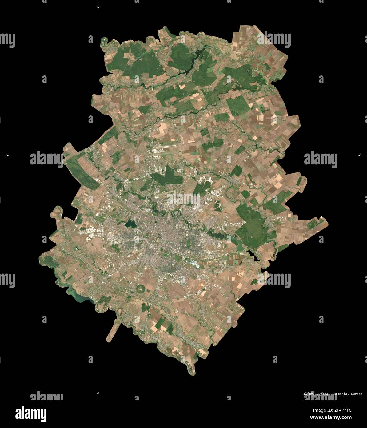 Ilfov, county of Romania. Sentinel-2 satellite imagery. Shape isolated ...