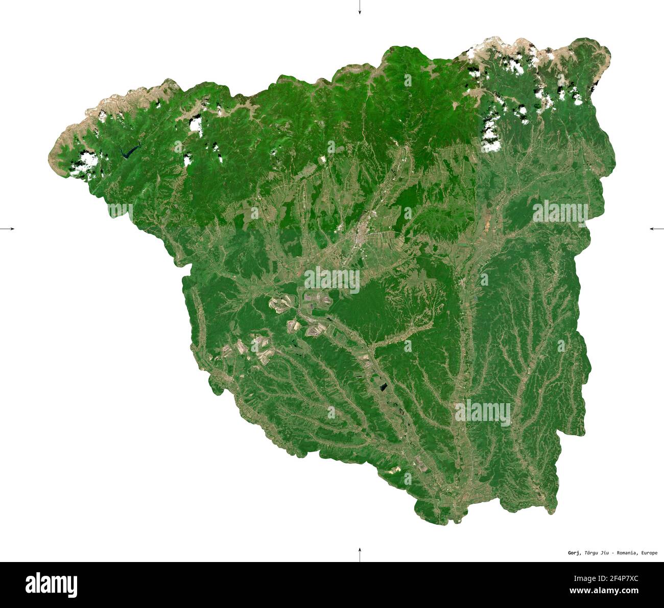Gorj, county of Romania. Sentinel-2 satellite imagery. Shape isolated ...