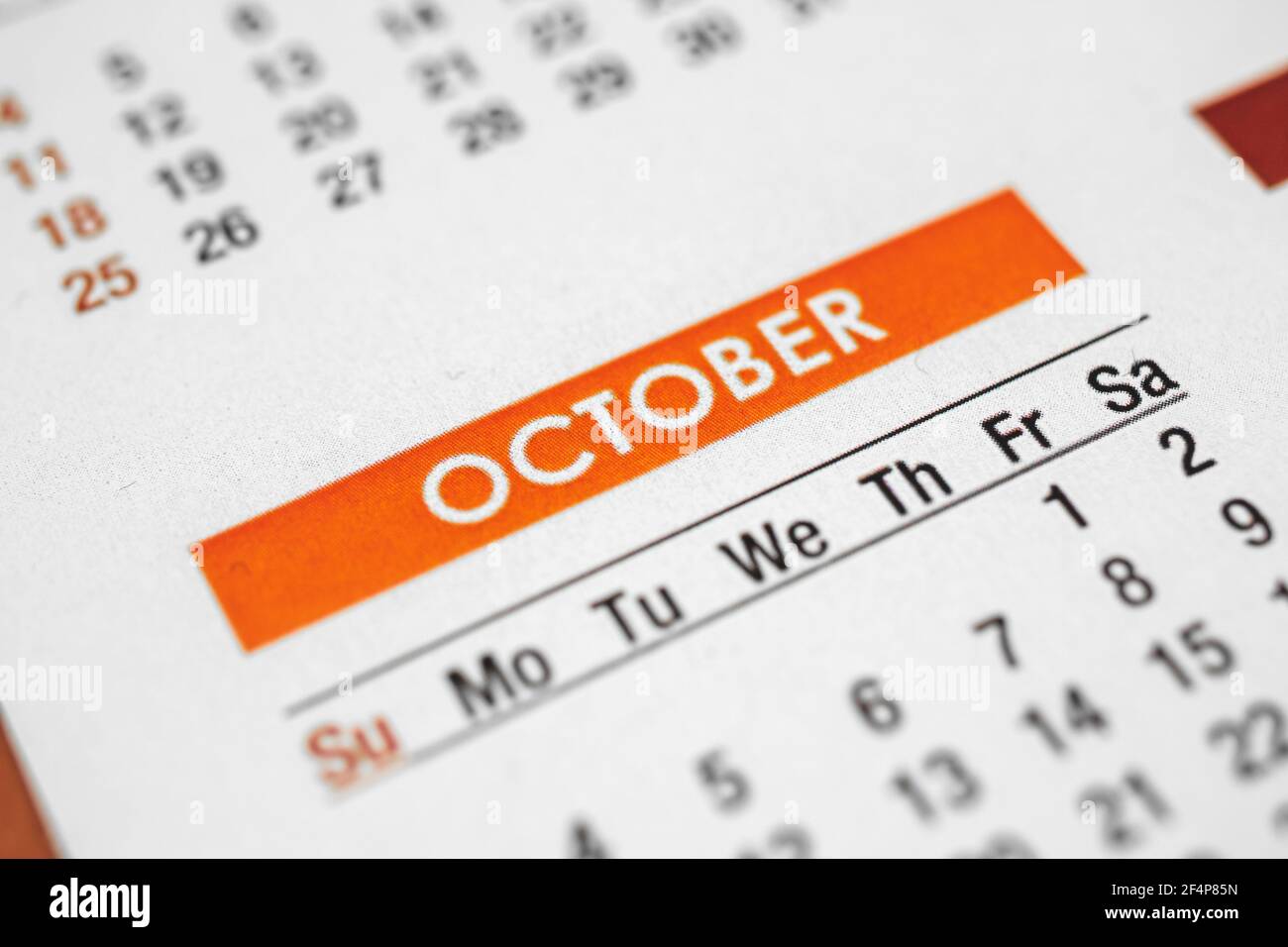 October calendar background, close-up photo Stock Photo - Alamy