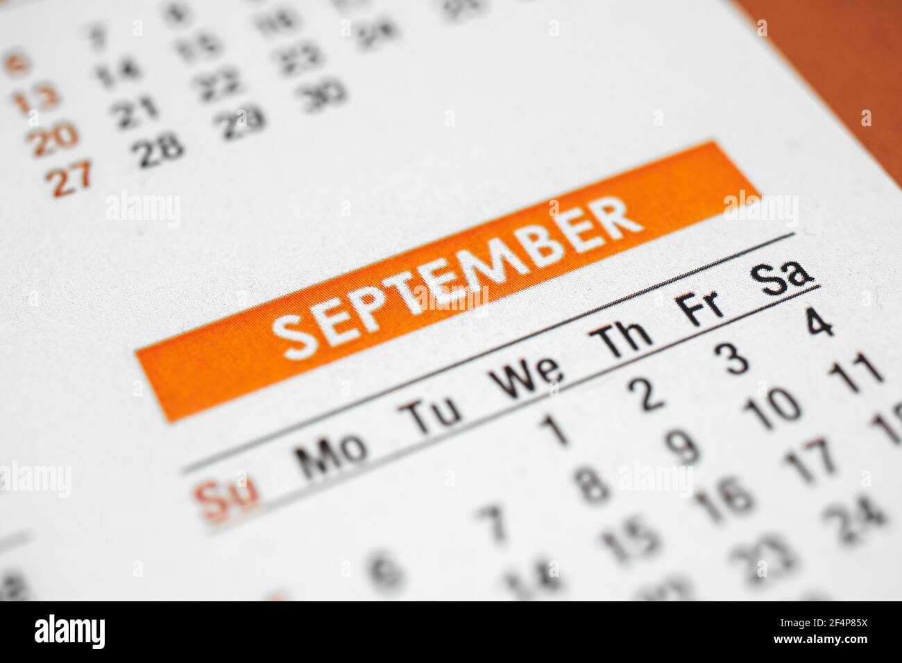 September calendar background, close-up photo Stock Photo - Alamy