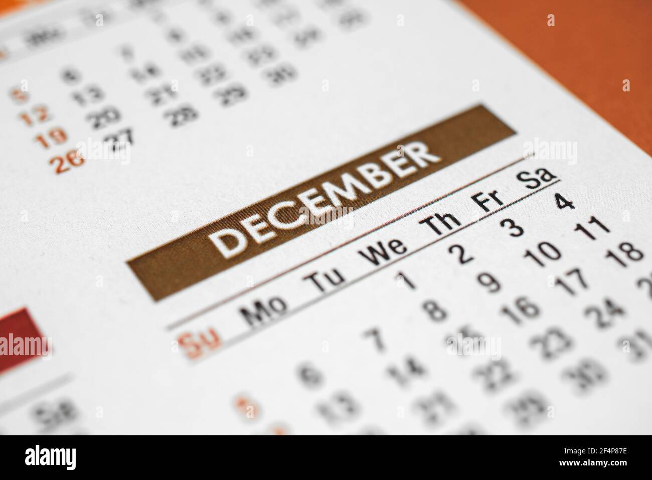 December calendar background, close-up photo Stock Photo - Alamy