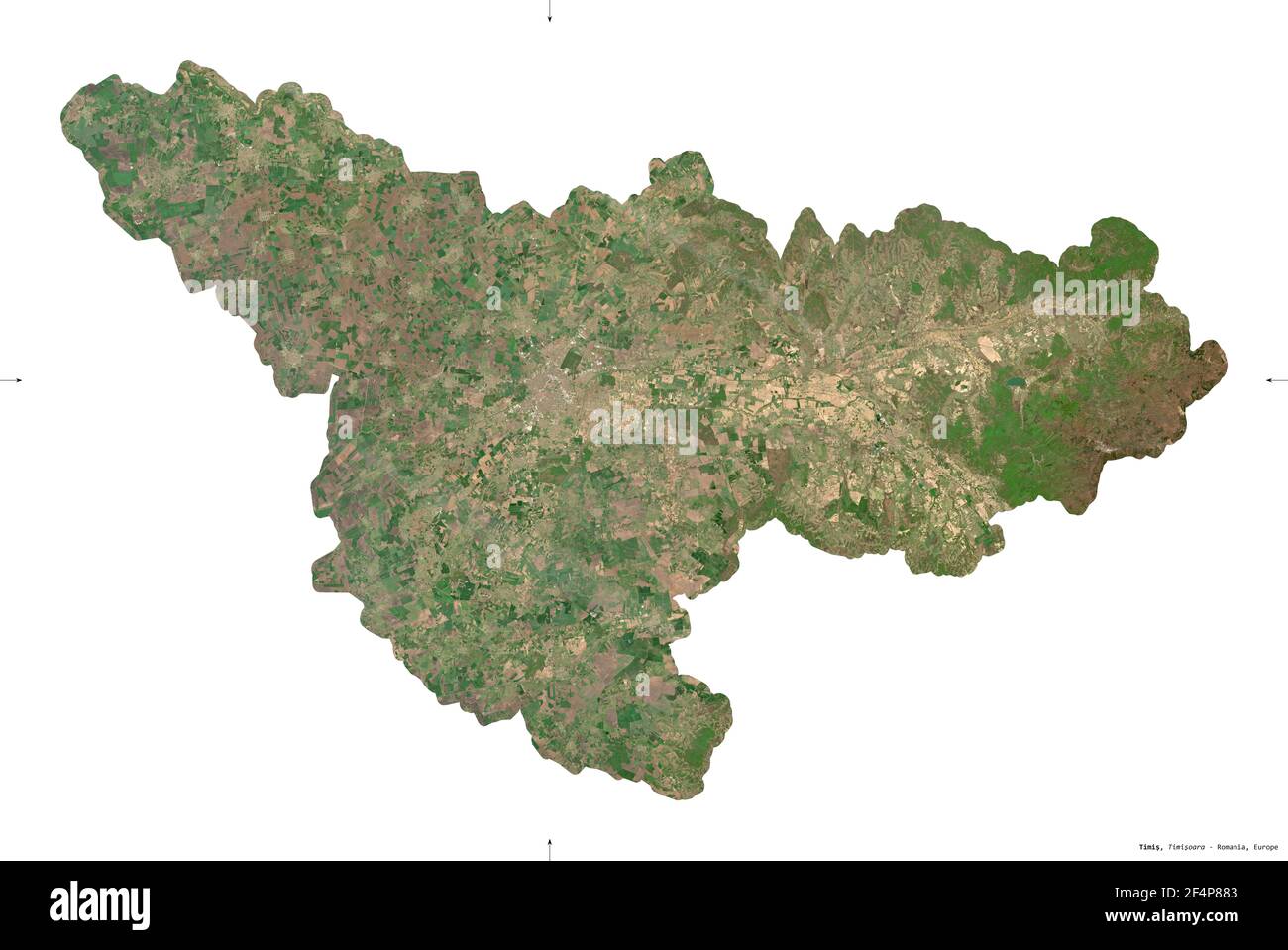 Timis, county of Romania. Sentinel-2 satellite imagery. Shape isolated ...