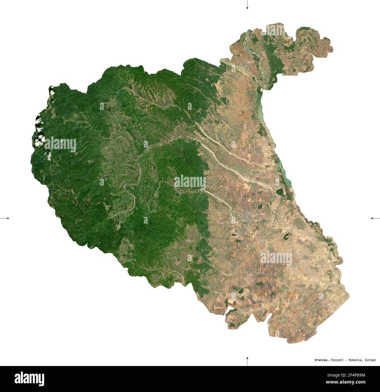 Vrancea, county of Romania. Sentinel-2 satellite imagery. Shape ...