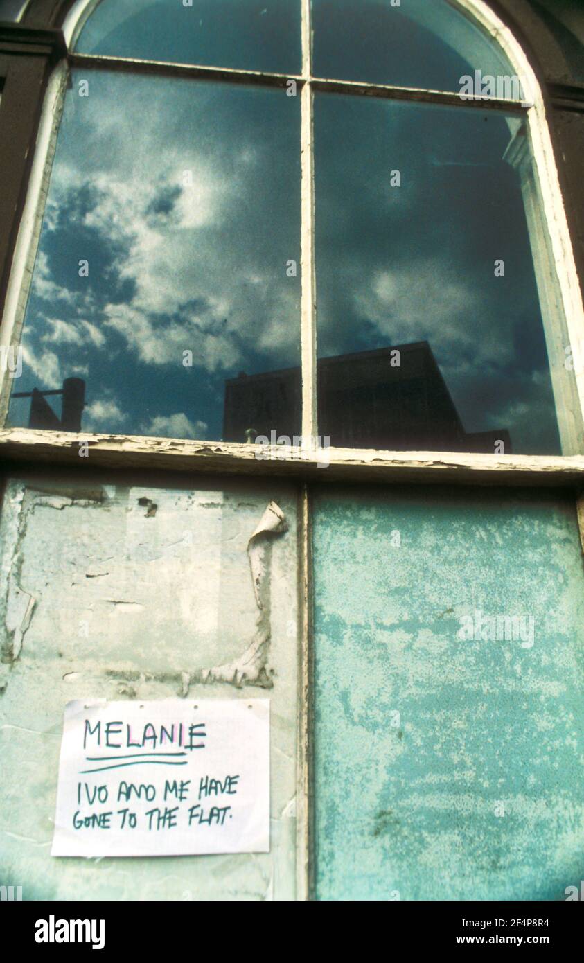 Sad Message on vintage window with reflecting clouds Stock Photo - Alamy