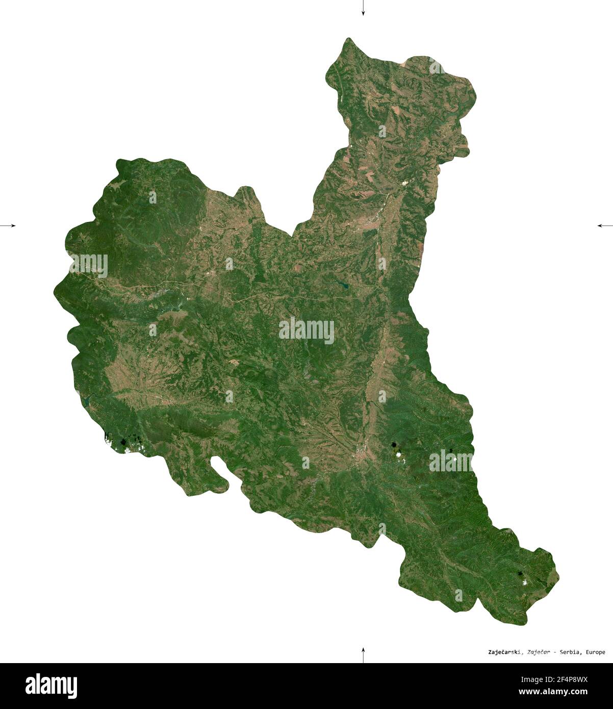 Zajecarski, district of Serbia. Sentinel-2 satellite imagery. Shape ...