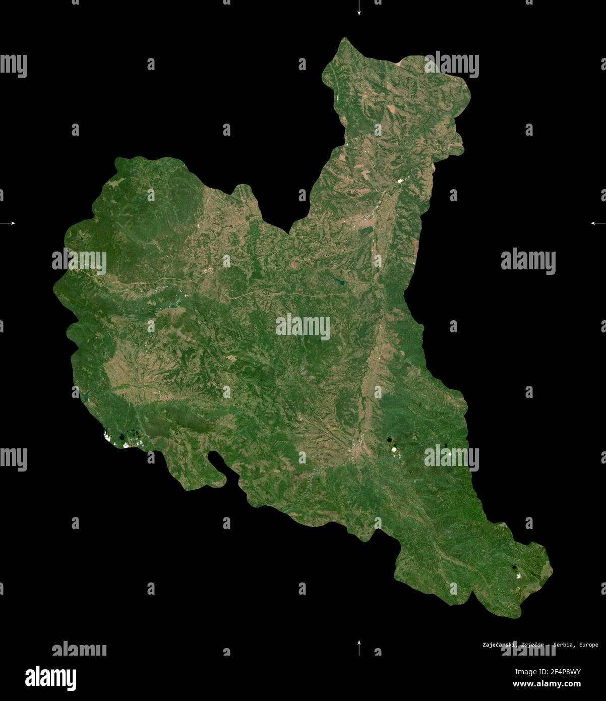 Zajecarski, district of Serbia. Sentinel-2 satellite imagery. Shape ...