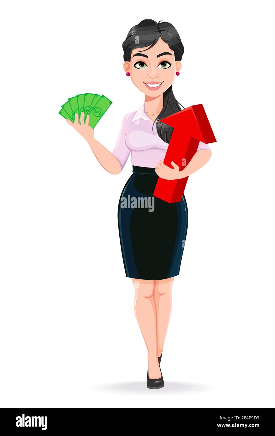 Beautiful successful business woman cartoon character holding money ...