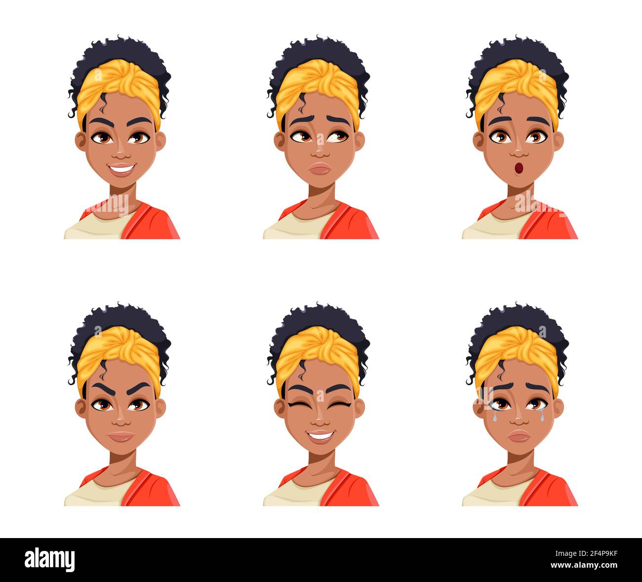 Face expressions of young African American woman. Different female ...