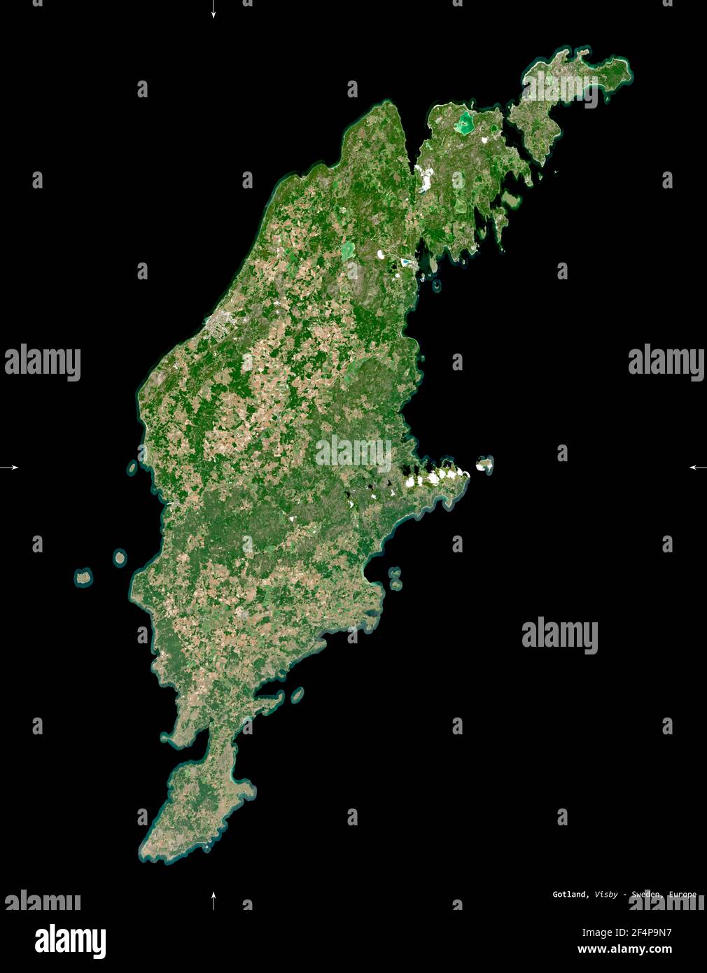 Gotland, county of Sweden. Sentinel-2 satellite imagery. Shape isolated ...