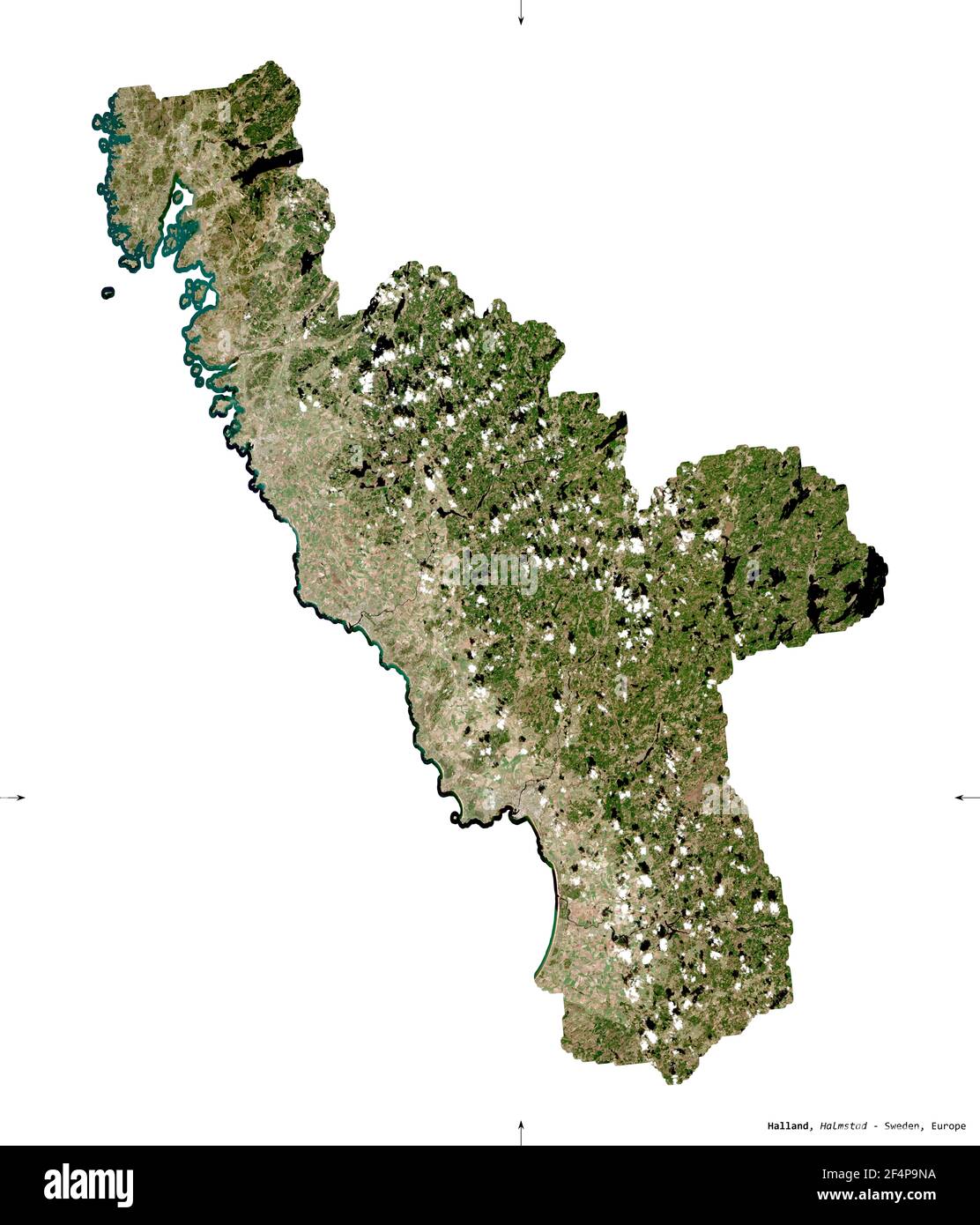 Halland, county of Sweden. Sentinel-2 satellite imagery. Shape isolated ...