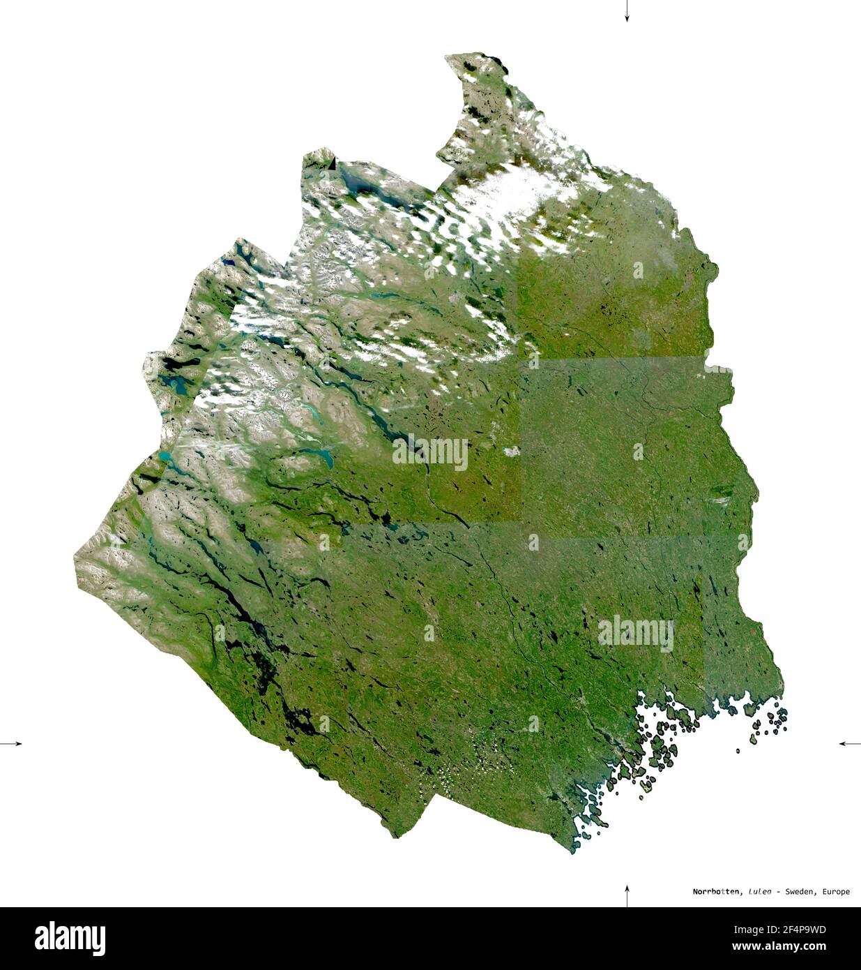 Norrbotten, county of Sweden. Sentinel-2 satellite imagery. Shape ...