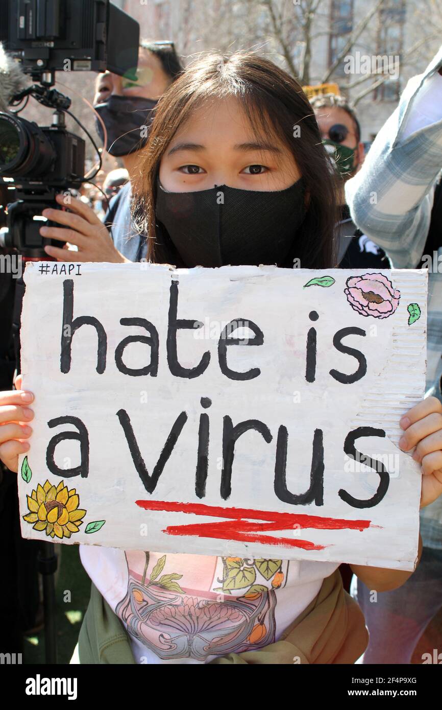 New York, New York, USA. 21st Mar, 2021. New York - Stop the Hate rally ...