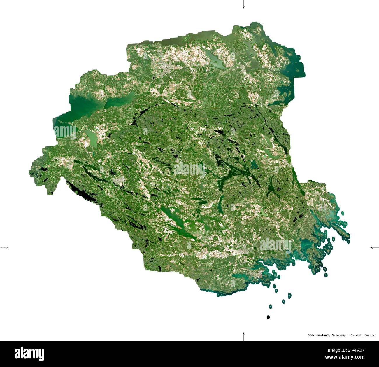 Sodermanland, county of Sweden. Sentinel-2 satellite imagery. Shape ...
