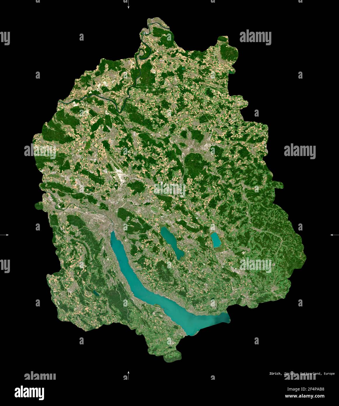 Zurich, canton of Switzerland. Sentinel-2 satellite imagery. Shape ...