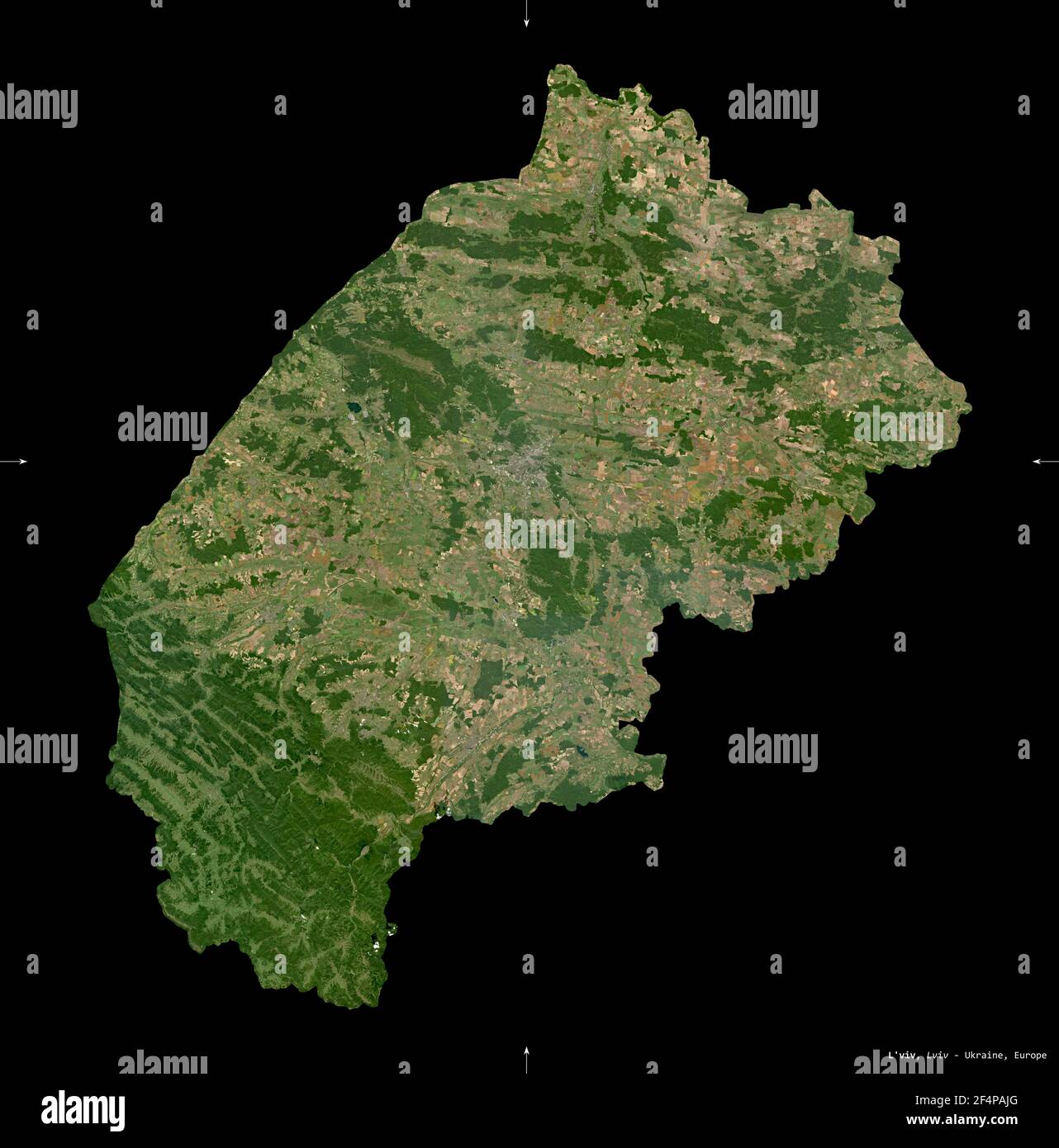 L'viv, region of Ukraine. Sentinel-2 satellite imagery. Shape isolated ...