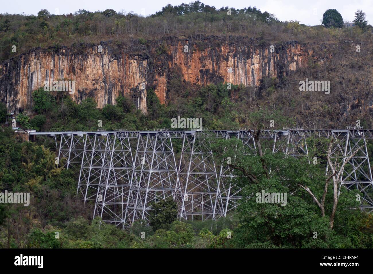 View over the massive famous Goteik Viaduct bridge for the local ...