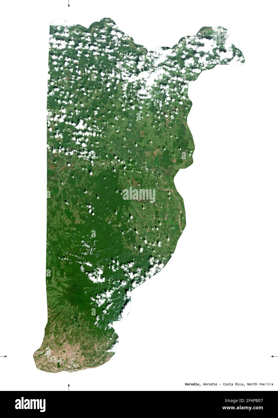 Heredia, province of Costa Rica. Sentinel-2 satellite imagery. Shape ...