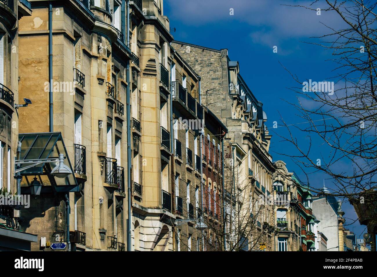 Reims France March 22, 2021 Facade of a historical building located in ...