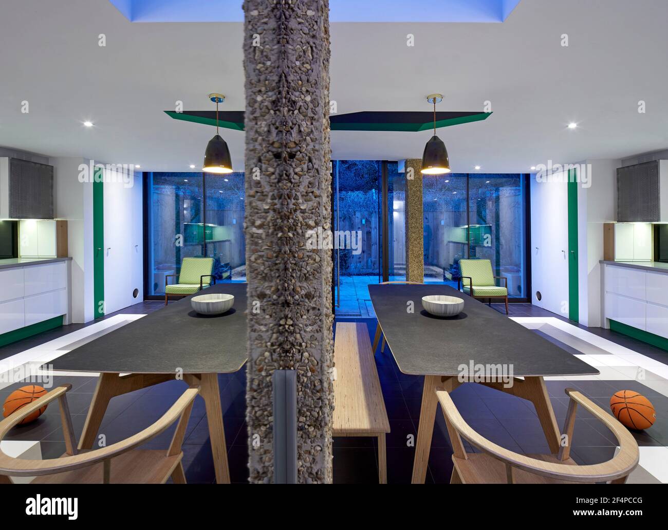 Interior View at dusk. Private Residence, London, United Kingdom ...