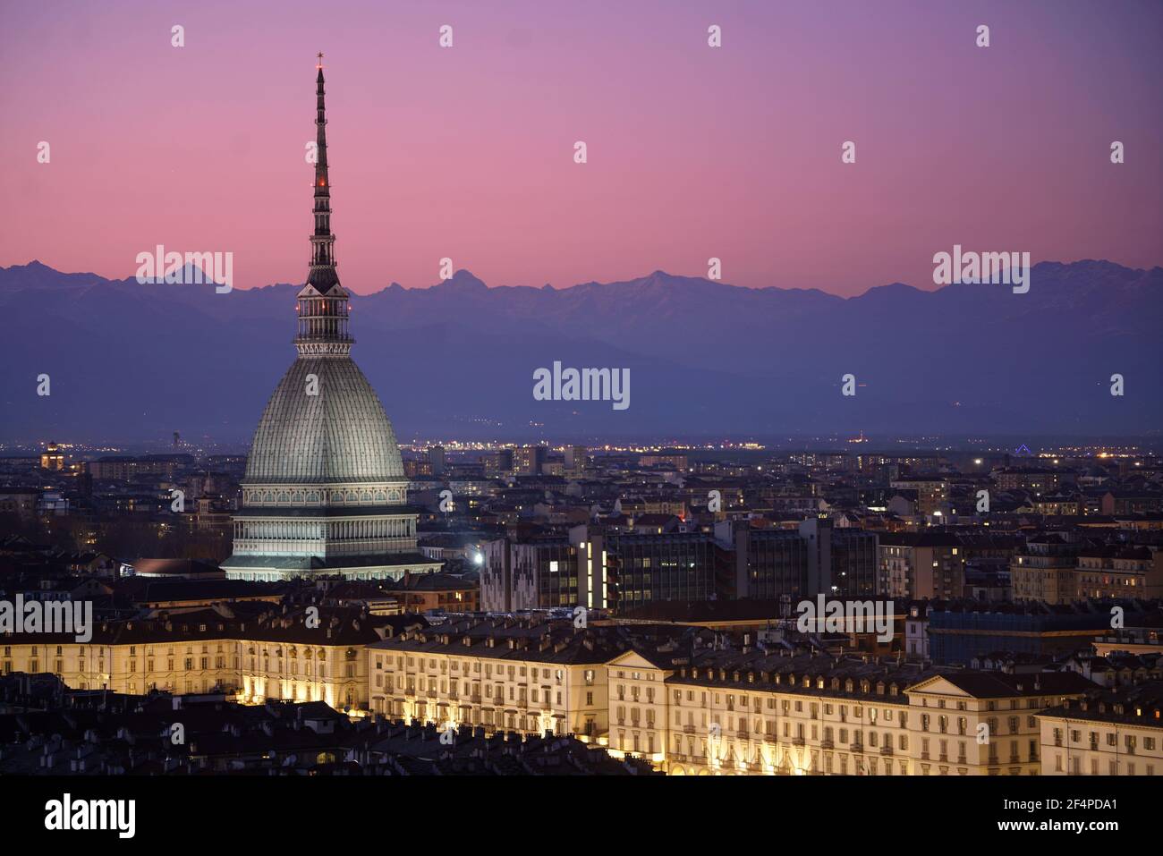 Night view of the illuminated Mole Antonelliana. Turin, Italy - March ...