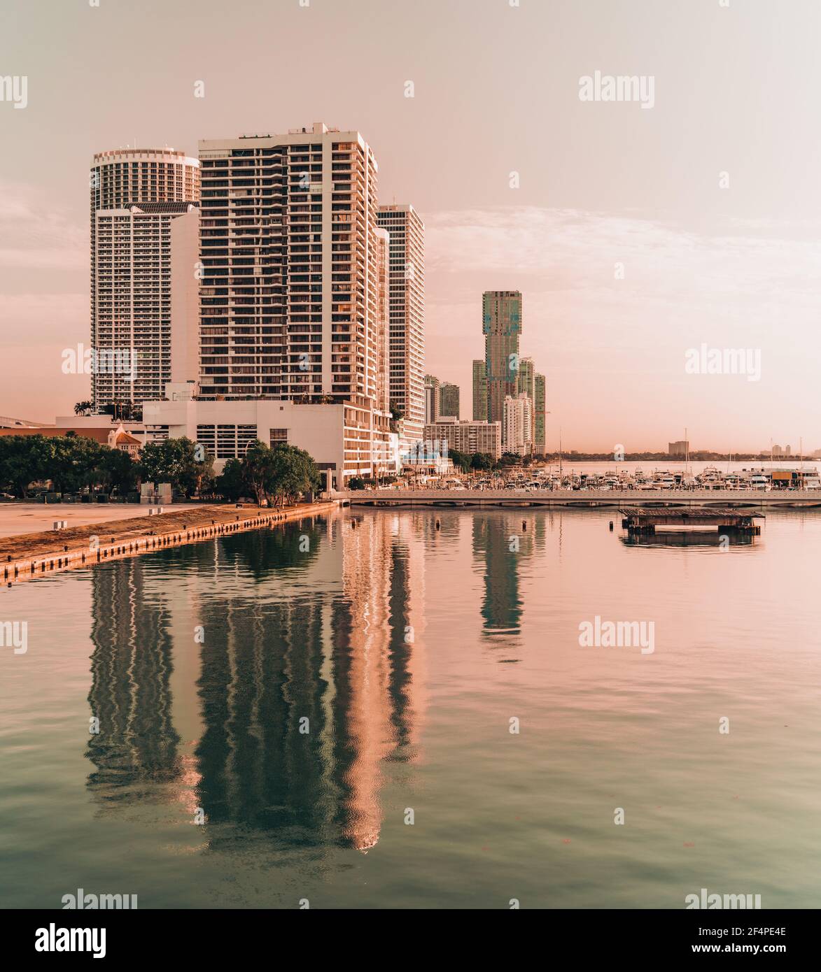 miami scene bridge buildings sky reflections Stock Photo - Alamy