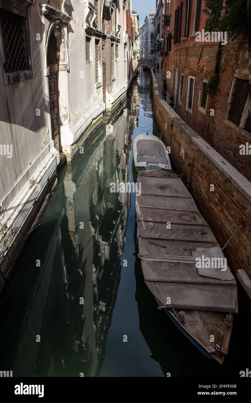 morning Venice, channel with boats Stock Photo - Alamy