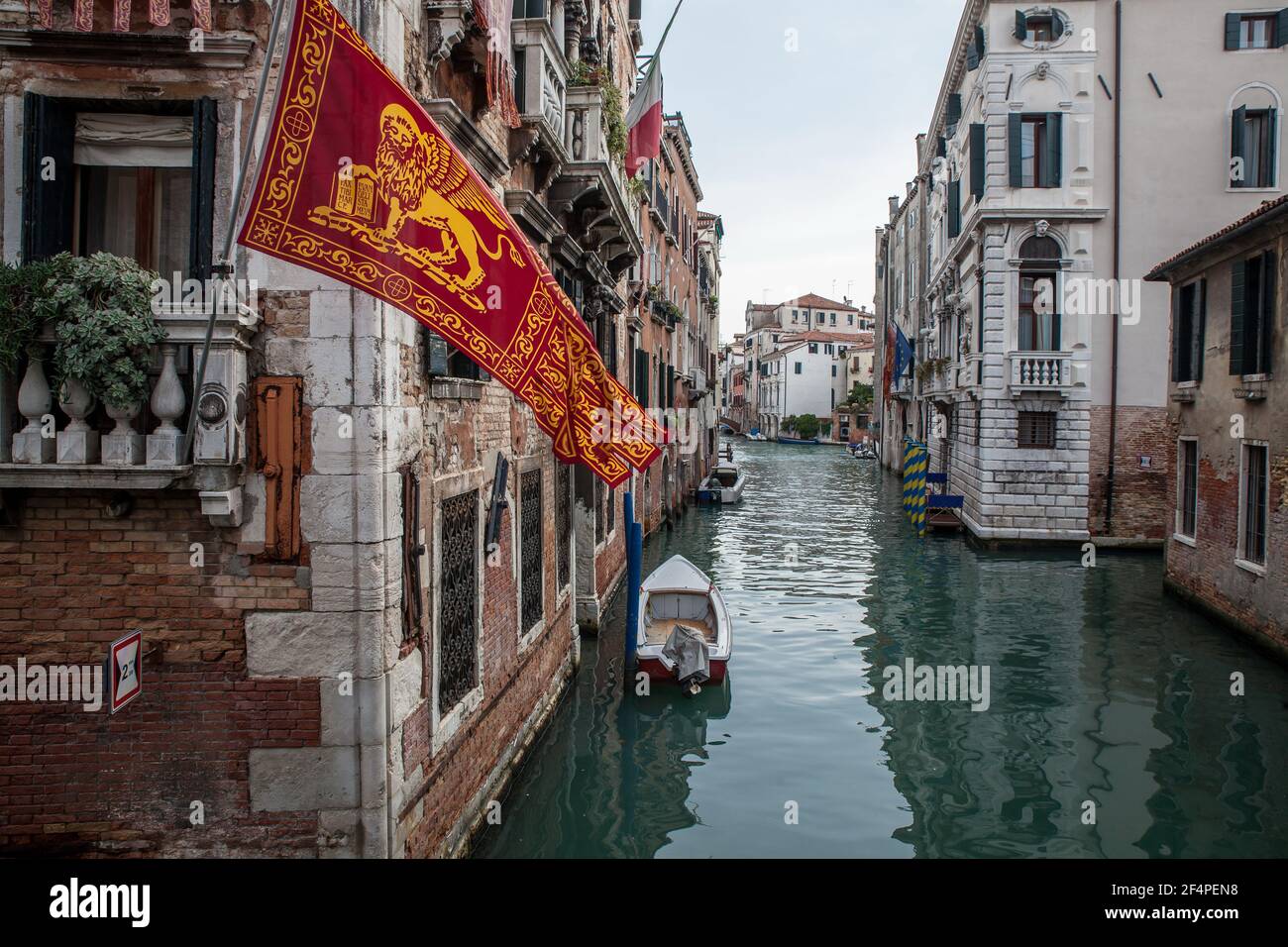 old Venice, channel with boats Stock Photo - Alamy
